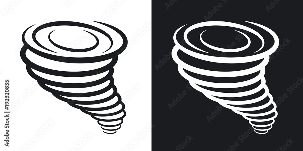 Vector tornado icon. Two-tone version on black and white background ...