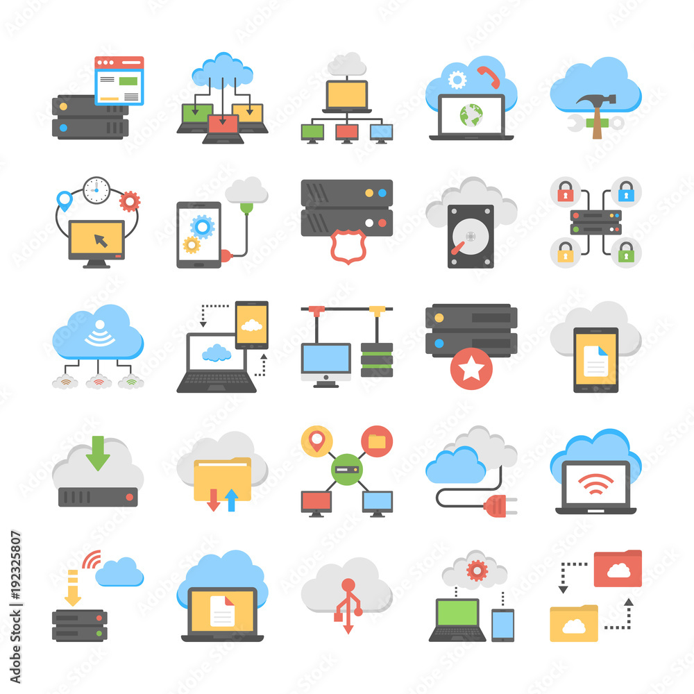 Web Hosting And Cloud Computing Flat Icons Pack Stock Vector | Adobe Stock