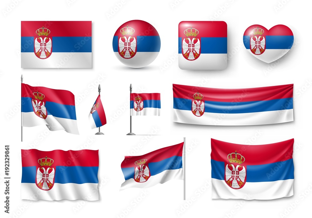 Set Serbia flags, banners, banners, symbols, flat icon. Vector ...