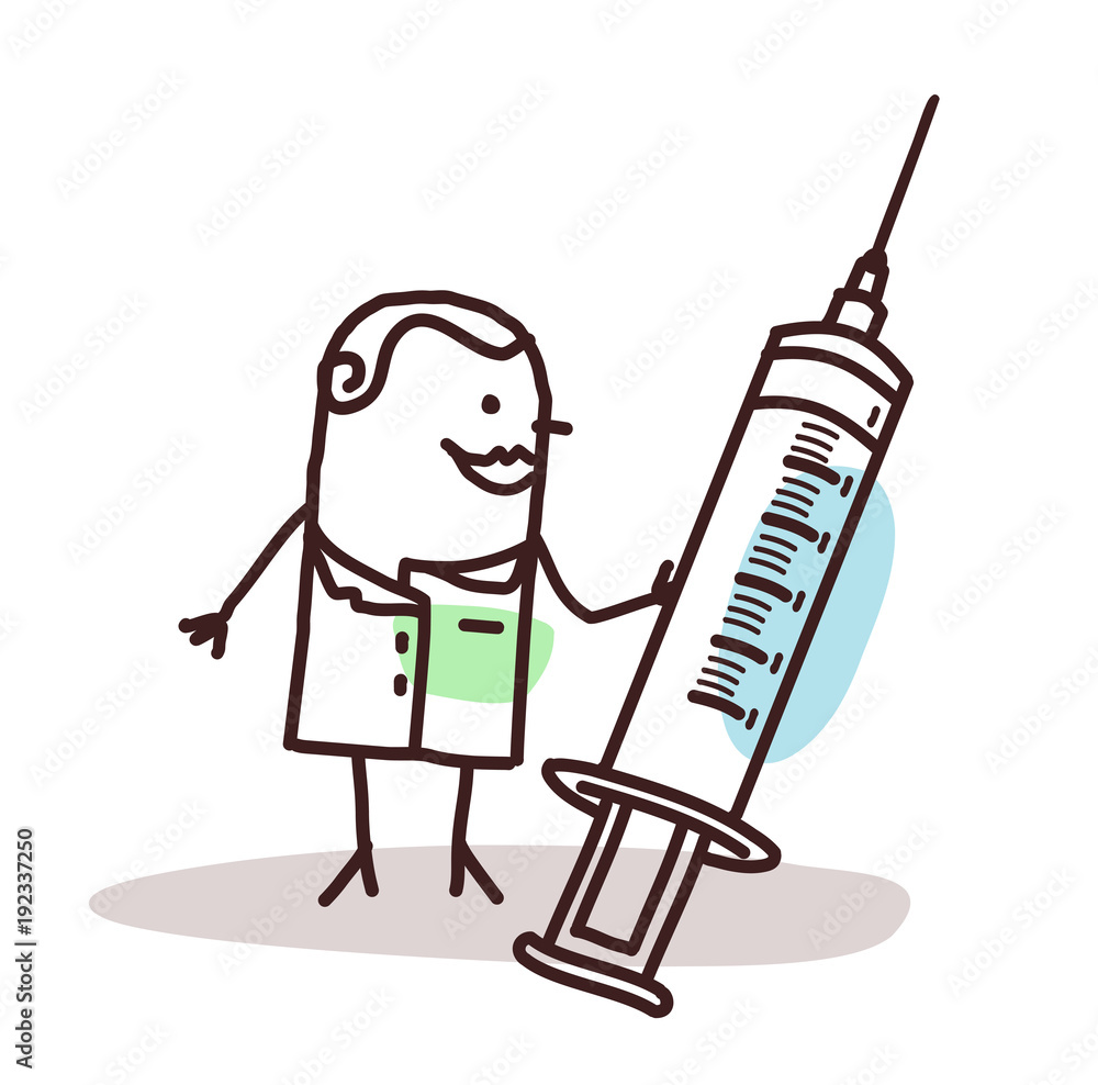 Cartoon Doctor with Big Syringe Stock Vector | Adobe Stock