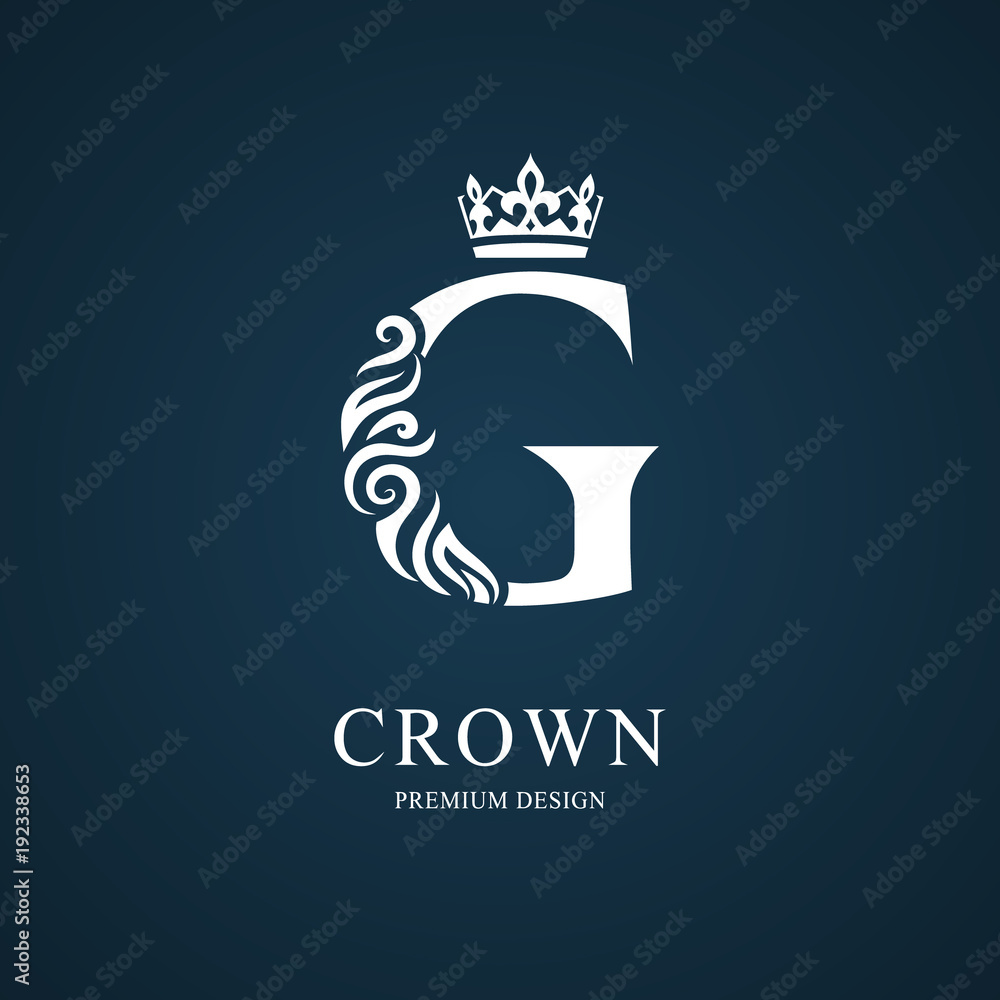 Elegant letter G with crown. Graceful royal style. Calligraphic ...