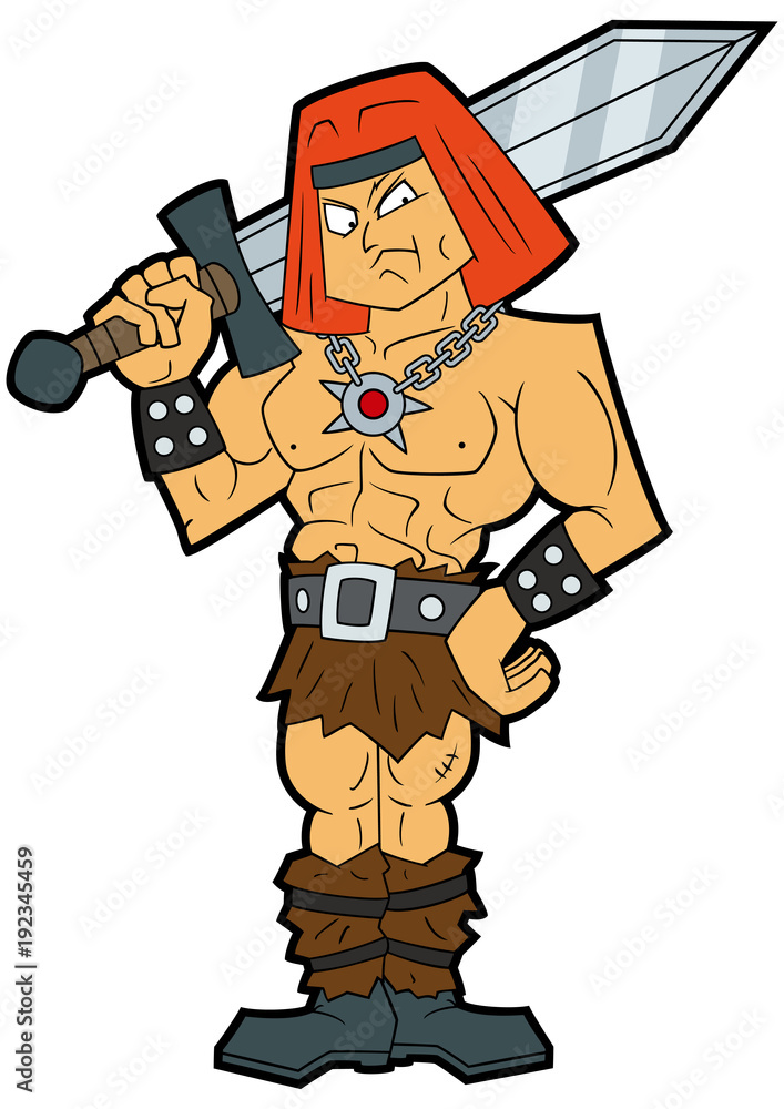 Cartoon fantasy barbarian with a sword/ Illustration stereotypical ...