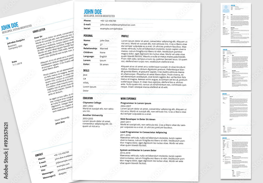 Resume Layout in Calm Blue Colors 1 Stock Template | Adobe Stock