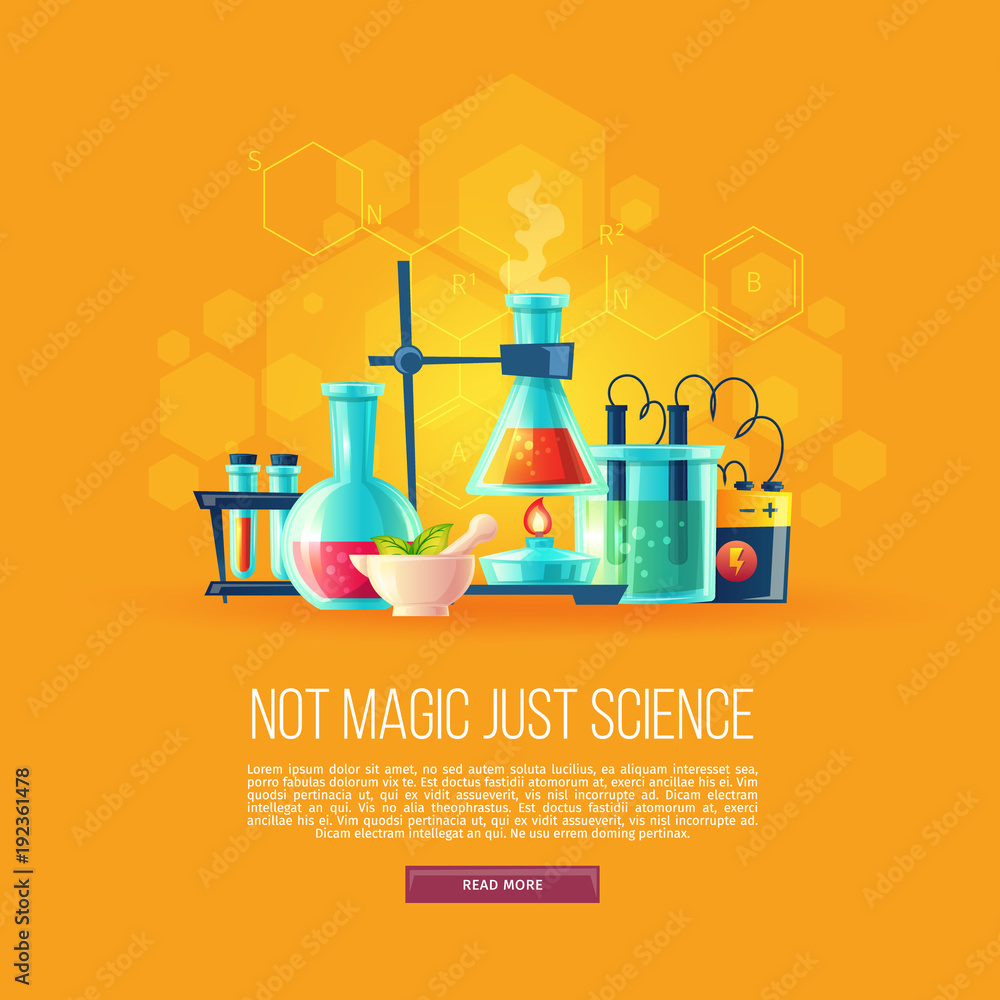 Vector cartoon background with set of chemical equipment for ...