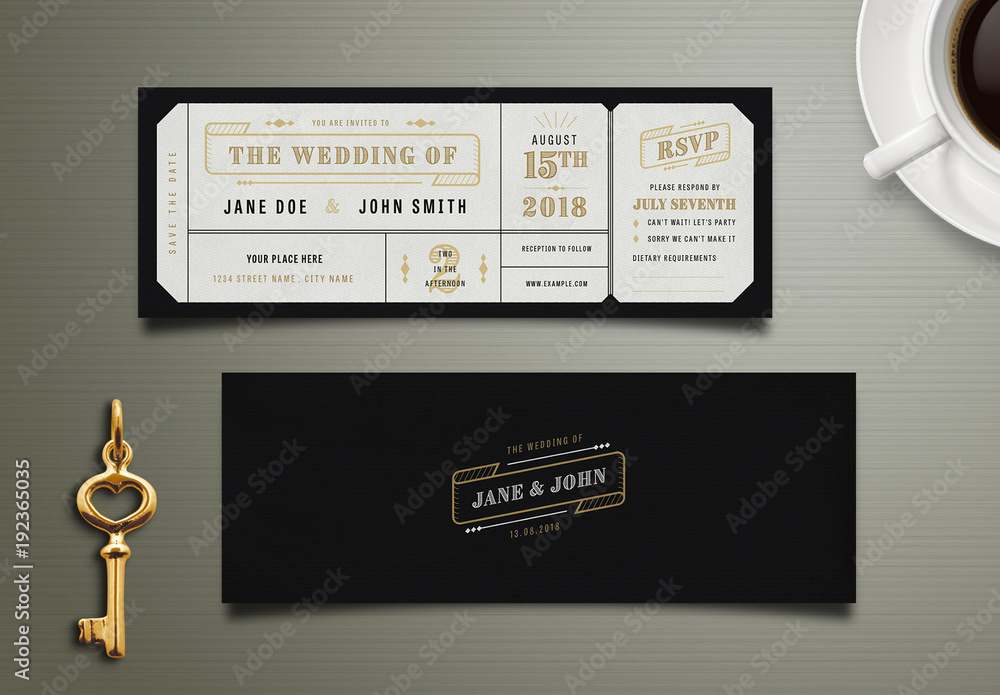 Art Deco Wedding Invitation Ticket Stock Template | Adobe Stock