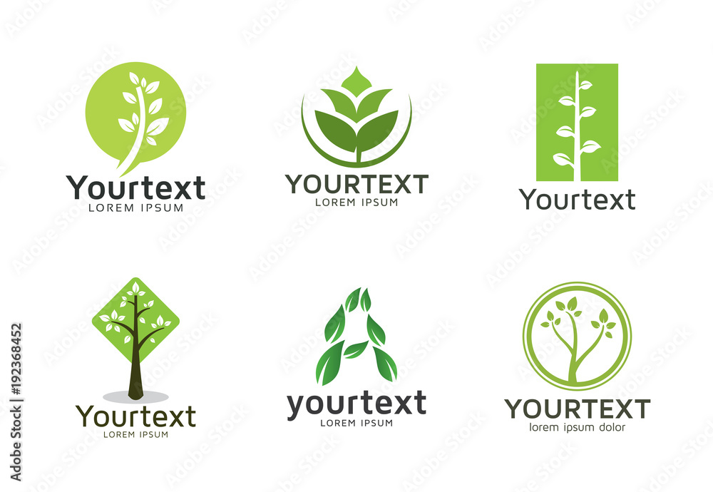 Collection of green logos or icons design. Vector set of nature and ...