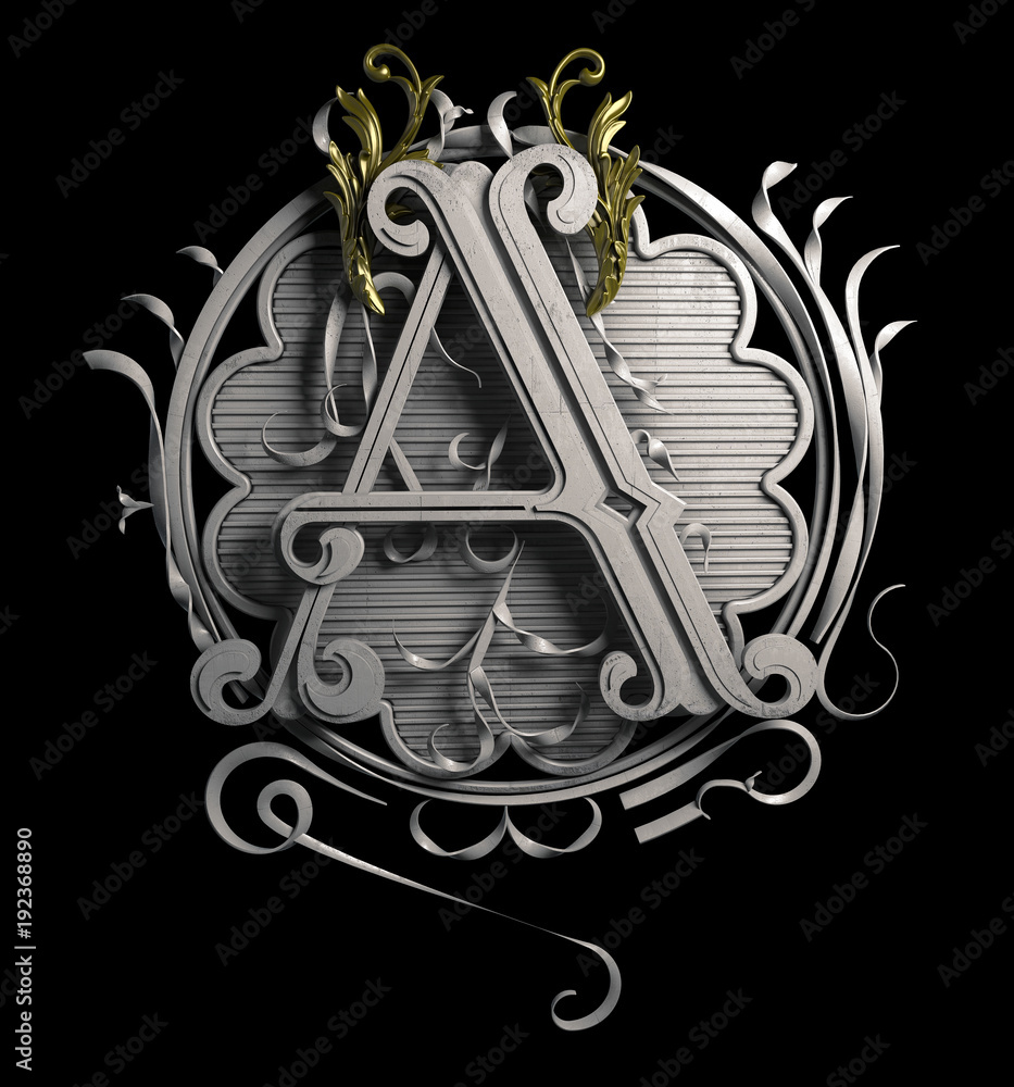 3d Classic capital letter A with decorative ornamental frame. Premium ...