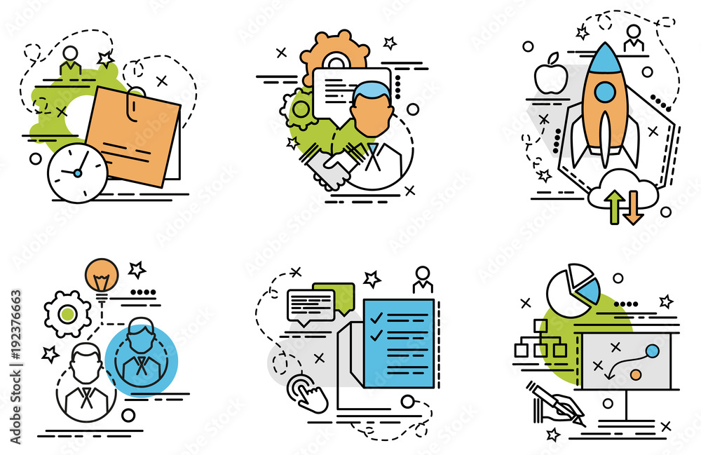 Set of outline icons of Planning..Colorful icons for website, mobile ...