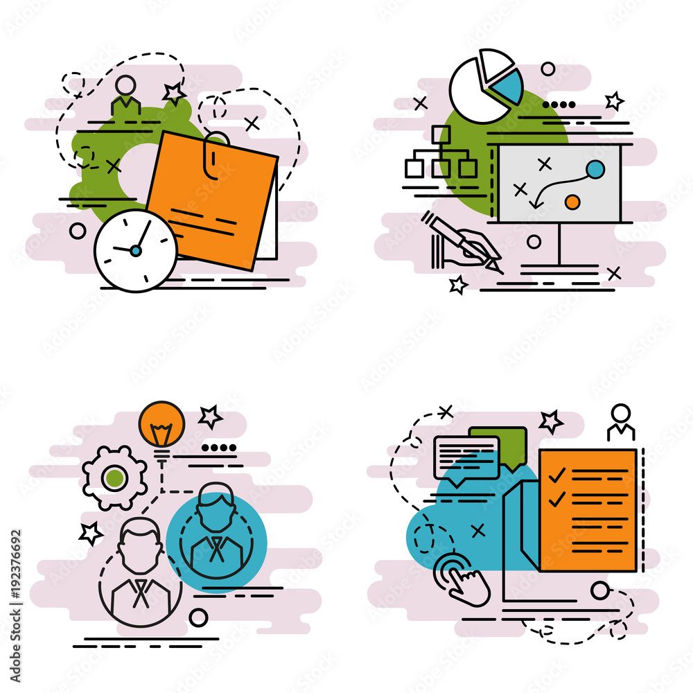 Set of outline icons of Planning..Colorful icons for website, mobile ...