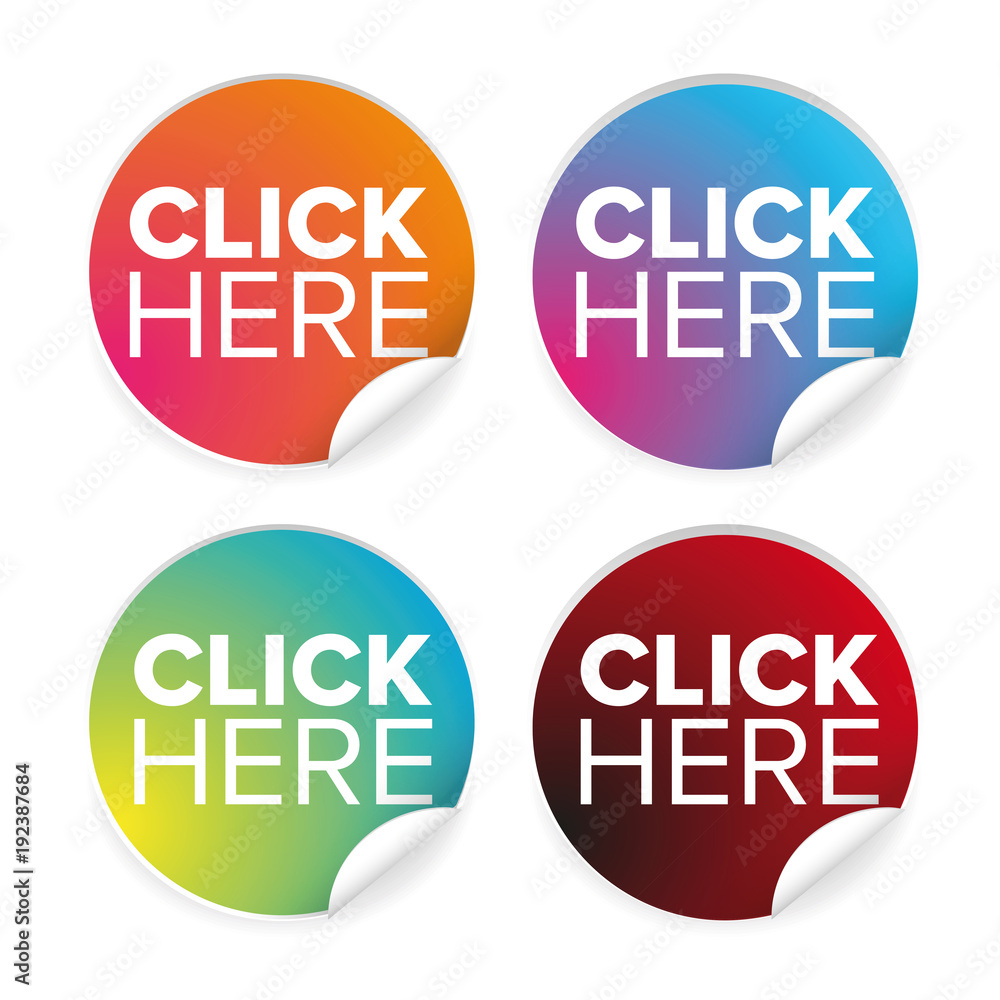Click here label button Stock Vector | Adobe Stock