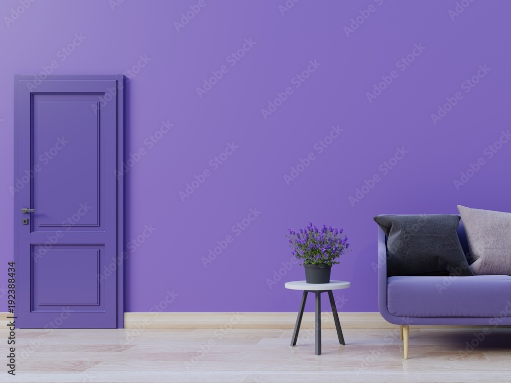 Modern interior in light colors have purple wall and sofa concept, 3D ...