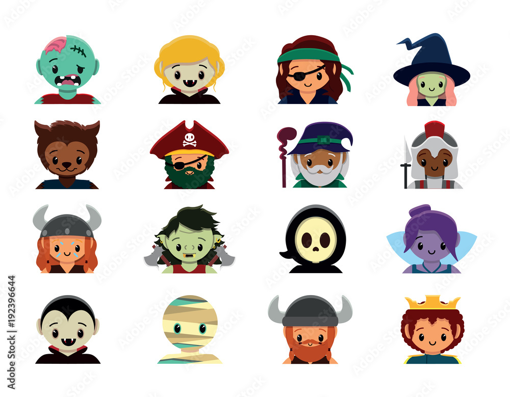 Vector cute halloween costume set colorful isolated Stock Vector ...
