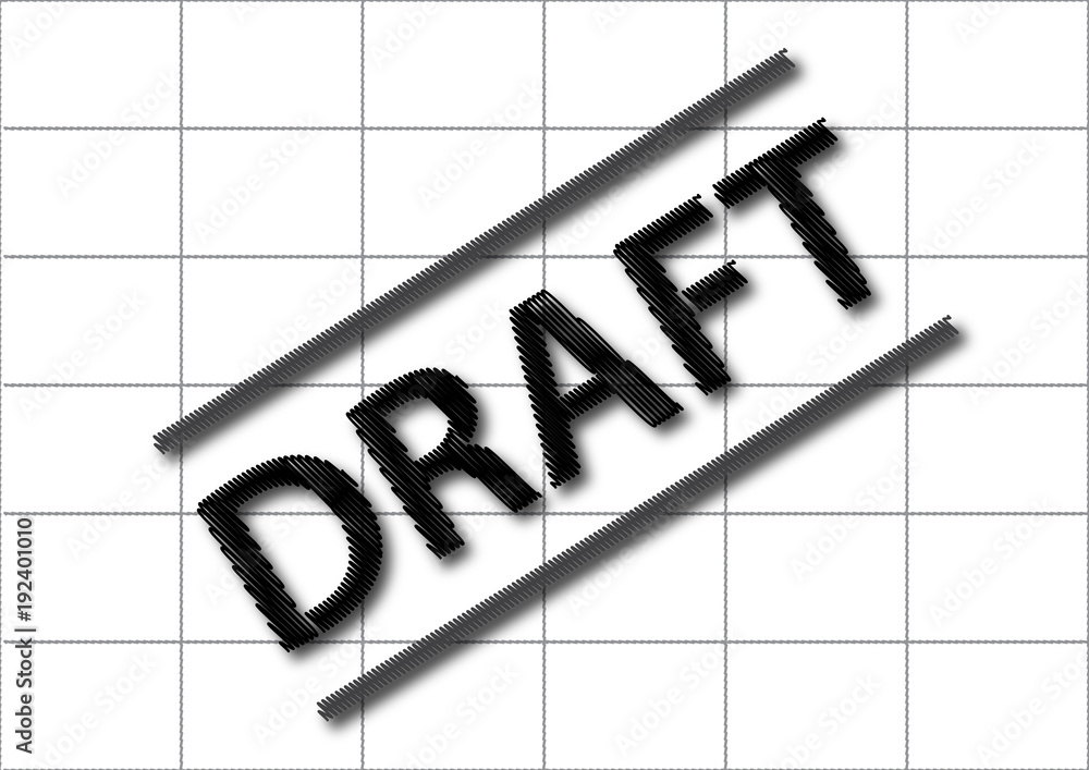 Draft watermark stamp with text tag between parallel lines on a white ...