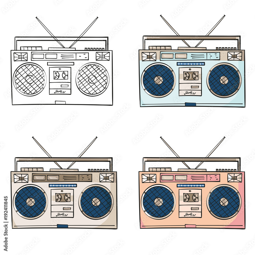 Tape recorder for audio cassettes, Cassette recorder outline and color ...