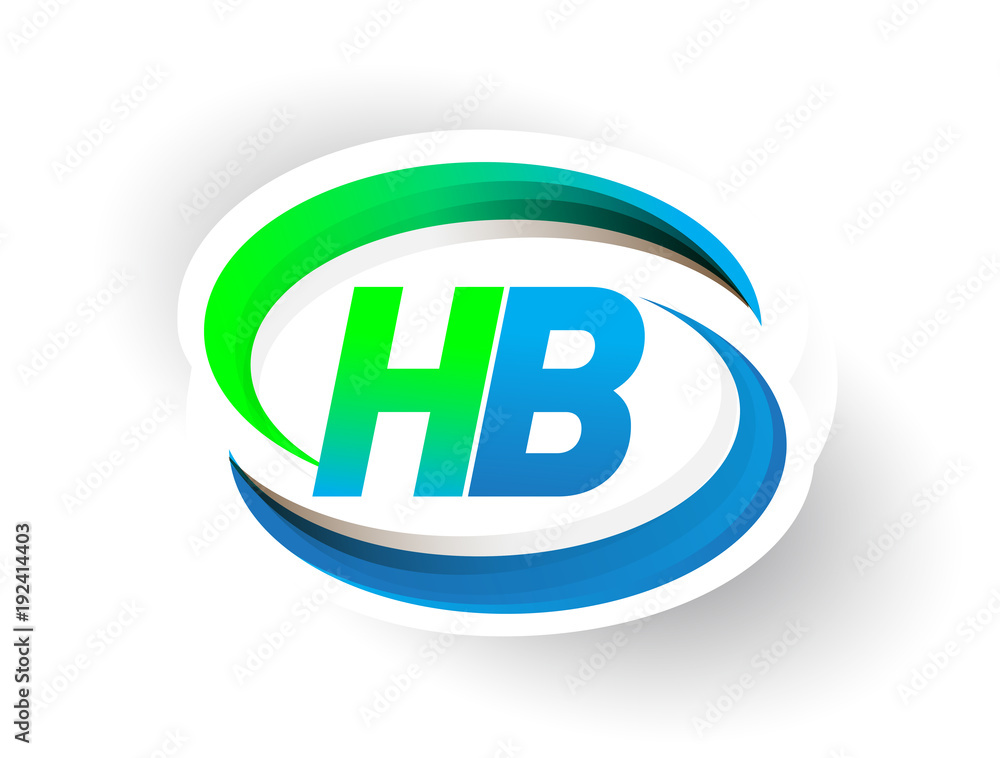 initial letter HB logotype company name colored blue and green swoosh ...