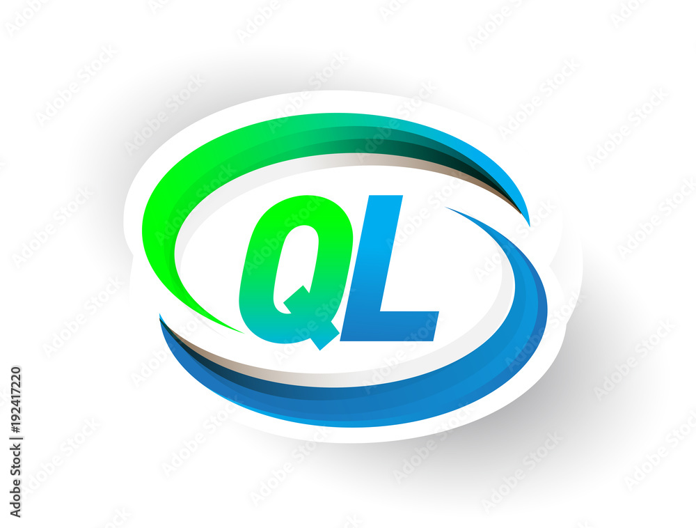 initial letter QL logotype company name colored blue and green swoosh ...