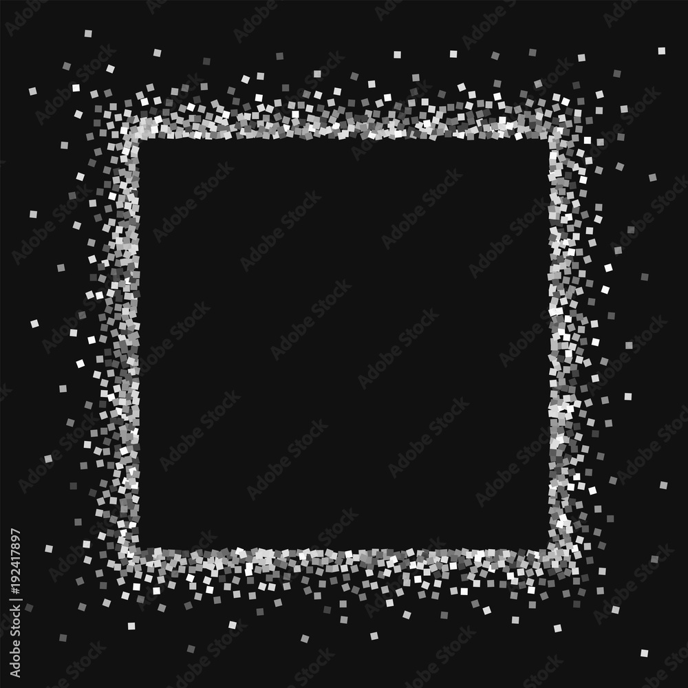 Silver glitter. Square abstract border with silver glitter on black ...