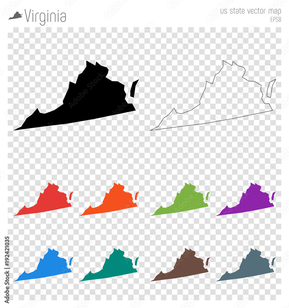 Virginia high detailed map. Us state silhouette icon. Isolated Virginia ...