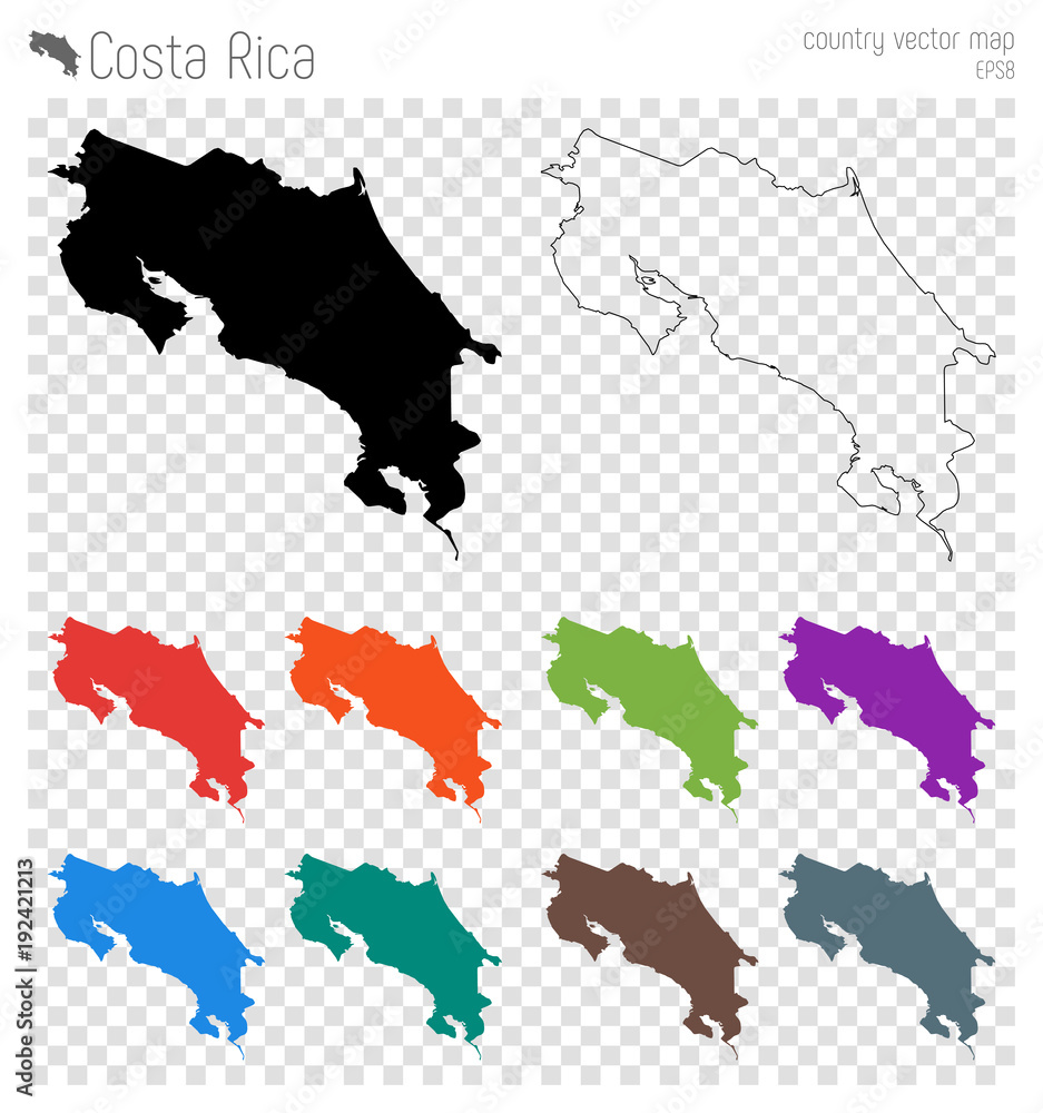 Costa Rica high detailed map. Country silhouette icon. Isolated Costa ...