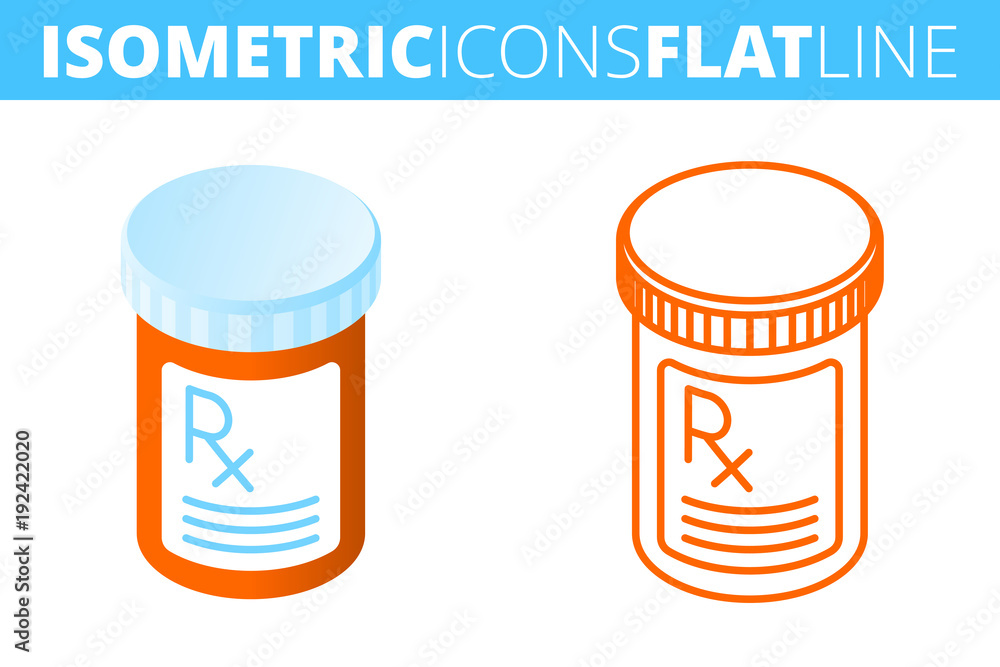 The pill bottle. Isometric flat and outline icon set. The pharmacy ...