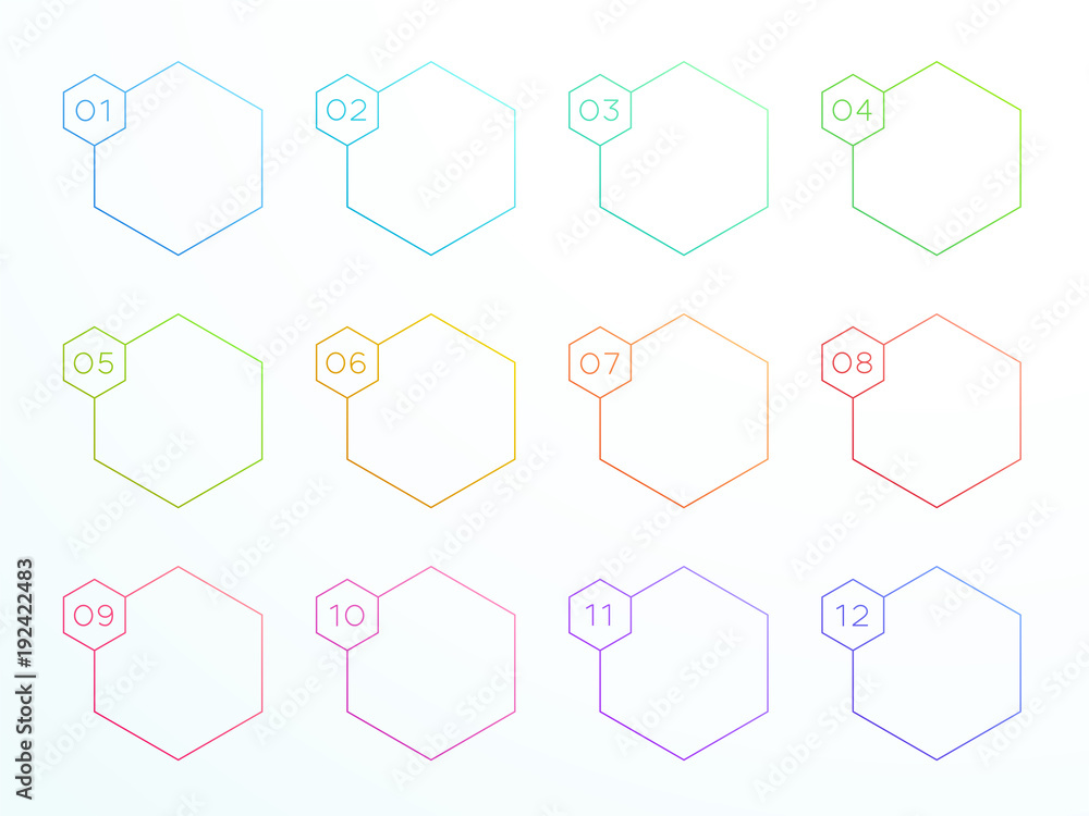 Numbered Outline Hexagon Text Boxes 1 to 12 Vector Stock Vector | Adobe Stock