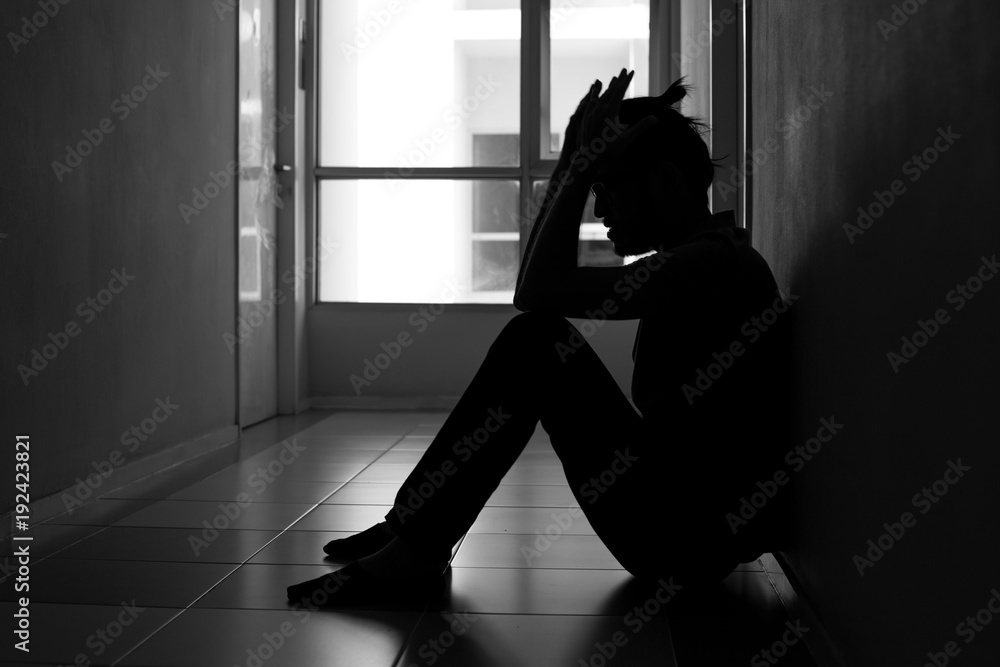 Portrait of man with sad mood. People with sadness concept, Black and ...