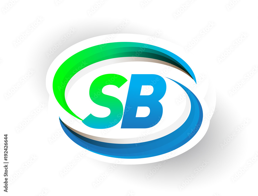 initial letter SB logotype company name colored blue and green swoosh ...