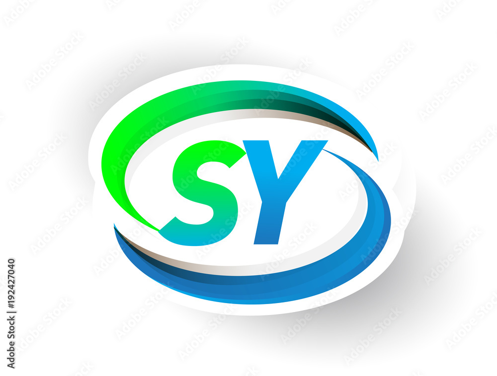 initial letter SY logotype company name colored blue and green swoosh ...