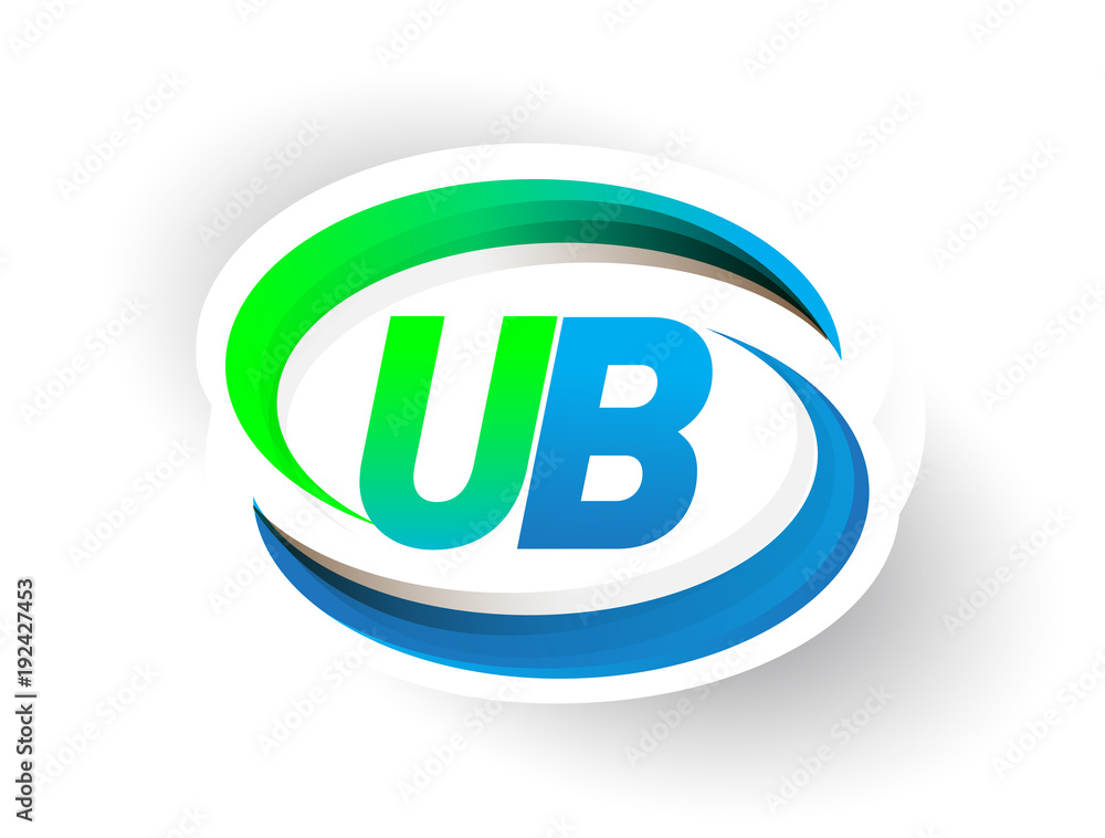 initial letter UB logotype company name colored blue and green swoosh ...