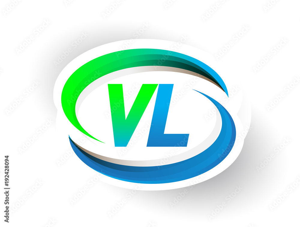 Vetor de initial letter VL logotype company name colored blue and green ...