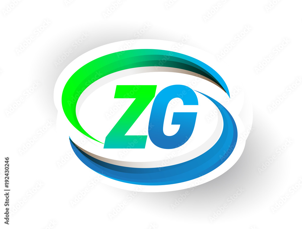 initial letter ZG logotype company name colored blue and green swoosh ...