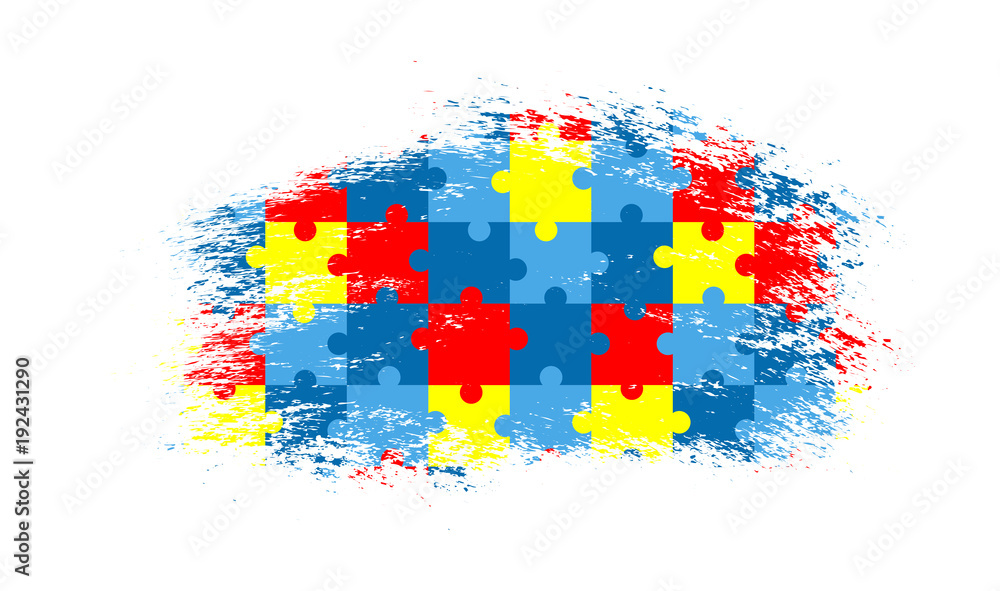 Vector grunge puzzle background. Colorful autism awareness puzzle ...