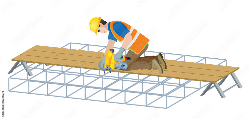 Rebar work in construction site. Vector illustration on white ...