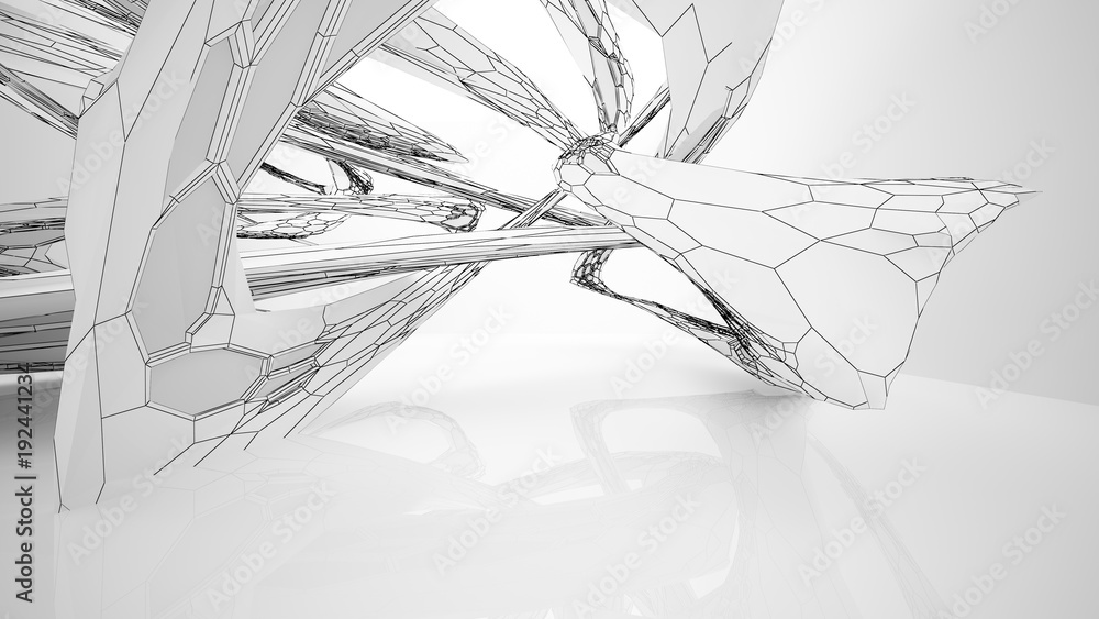 Abstract drawing white parametric interior with window. Polygon colored ...