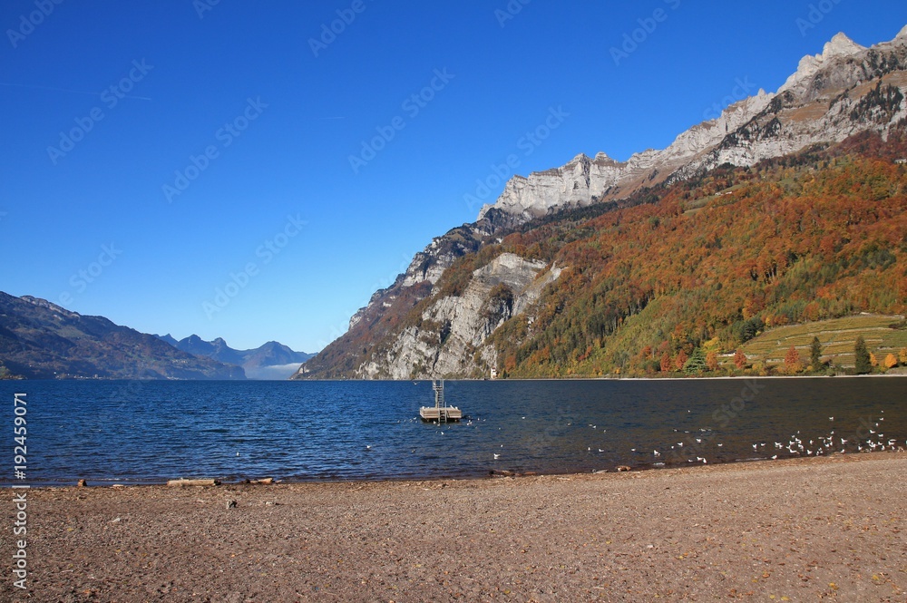 Foto de Lake Walensee and mountains of the Churfirsten range seen from ...