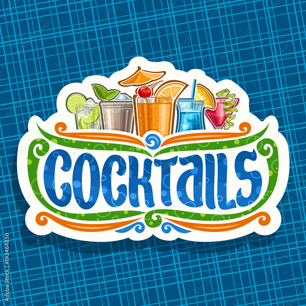 Vector logo for Cocktails, vintage cut paper sign with 5 colorful ...