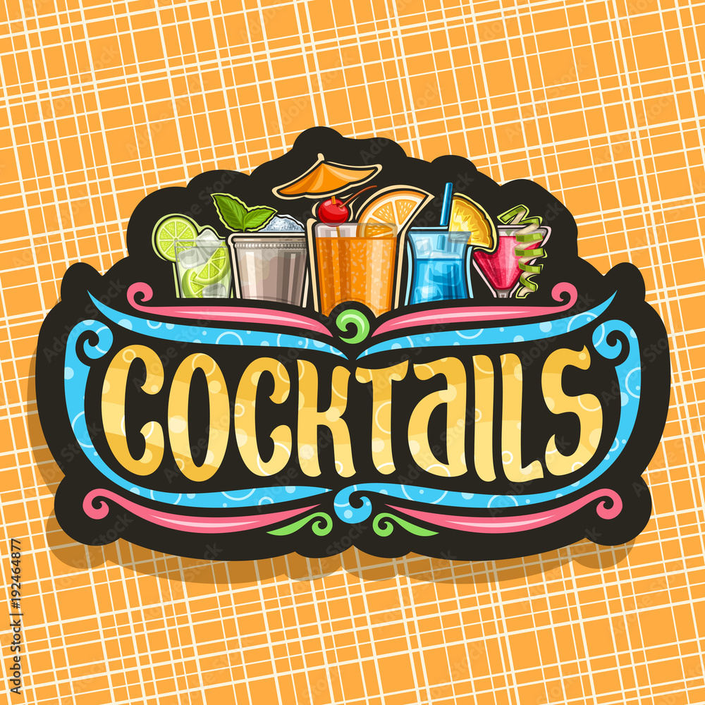 Vector logo for Cocktails, vintage black signboard with 5 colorful ...