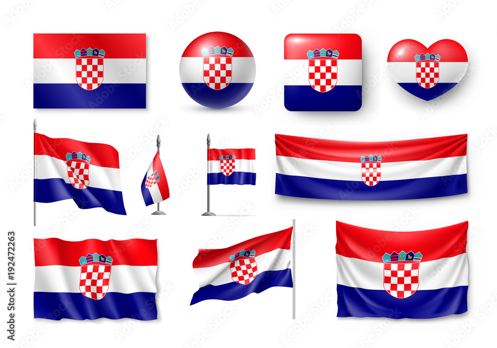 Set Croatia flags, banners, banners, symbols, relistic icon. Vector ...