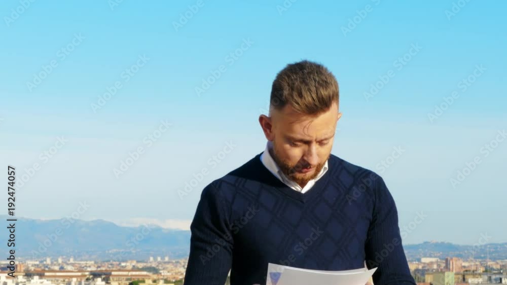 Roman city landscape,Italy. Real angry emotions. Young handsome ...