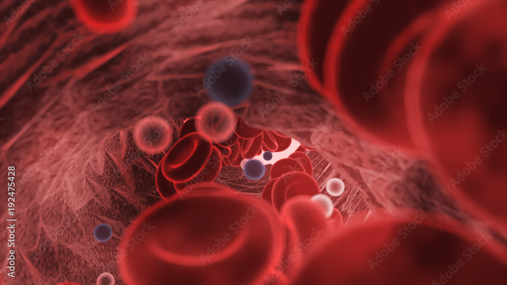 Oxygen in red blood cells in the blood and antibacterial, 3d rendering ...