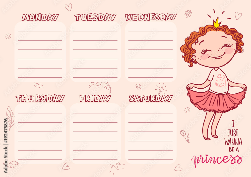 School timetable template for kids. Vector printable schedual with ...