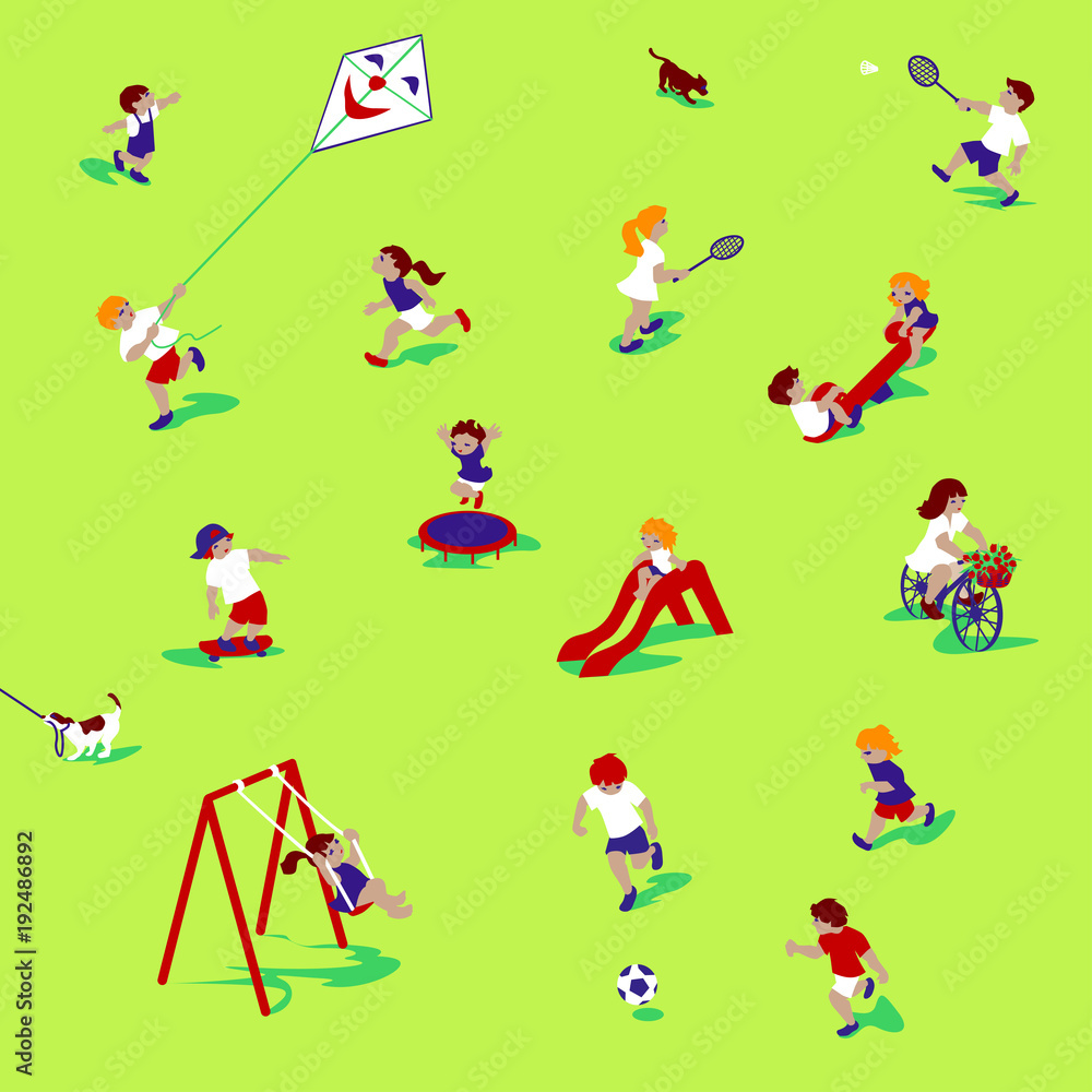 Vector Illustration of children playing at the children's playground ...
