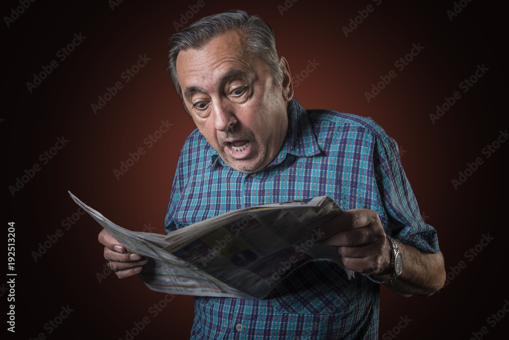 Poster Shocked and outraged senior man with catastrophic news he's ...