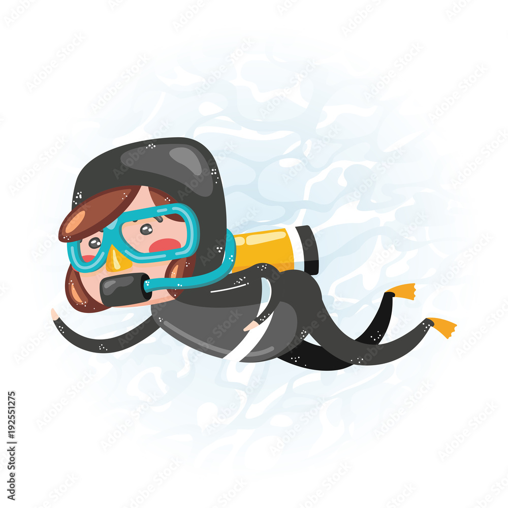 Clip art of one cute girl scuba diver in black wet suit which is ideal ...