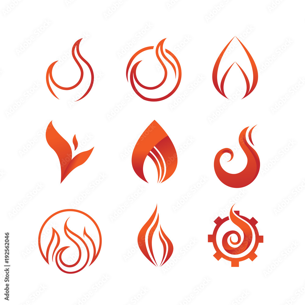 Flame And Fire Symbol Graphic Design Set Stock Vector | Adobe Stock