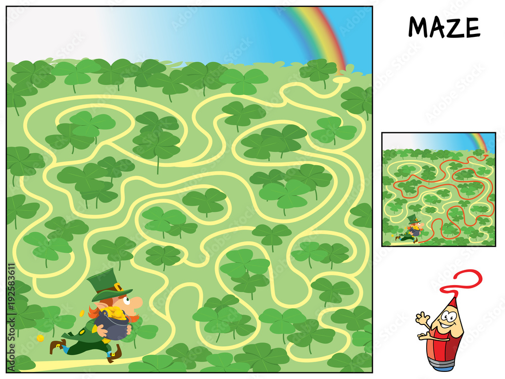 Leprechaun hurries to hide his pot of gold under the rainbow ...