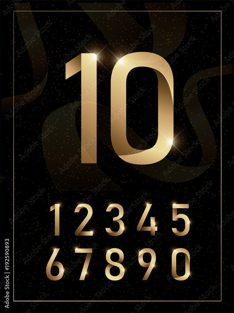Elegant golden metal numbers. 1, 2, 3, 4, 5, 6, 7, 8, 9, 10. Gold ...