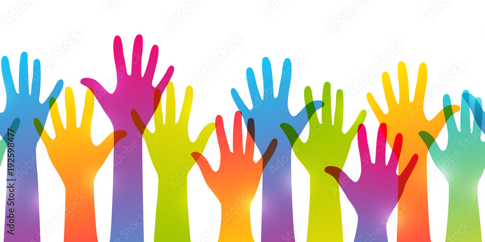 Seamless border with colorful up hands silhouettes Stock Vector | Adobe ...