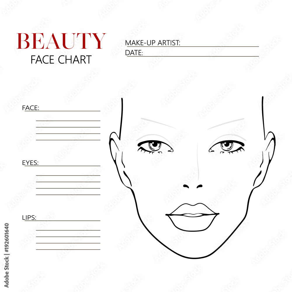 Beauty face chart. Beautiful woman with open eyes. Face chart Makeup ...
