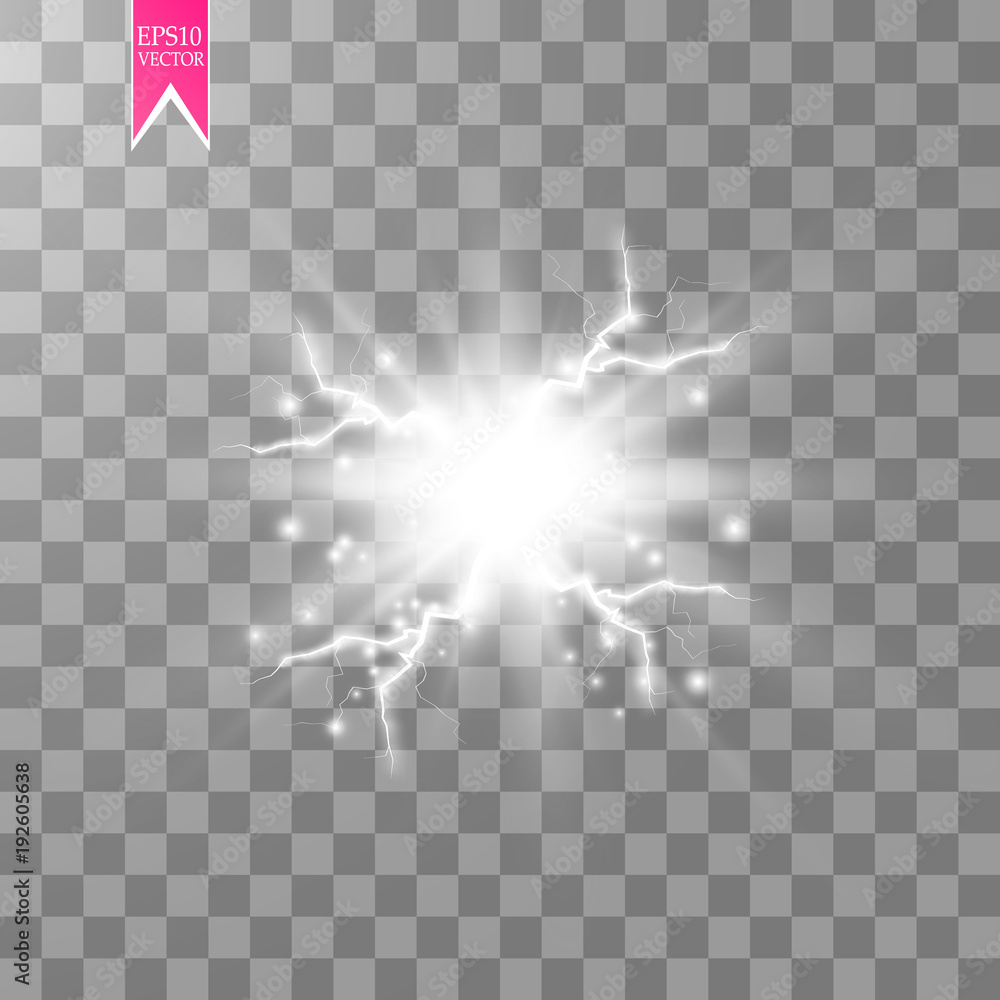 White abstract energy shock explosion special light effect with spark ...